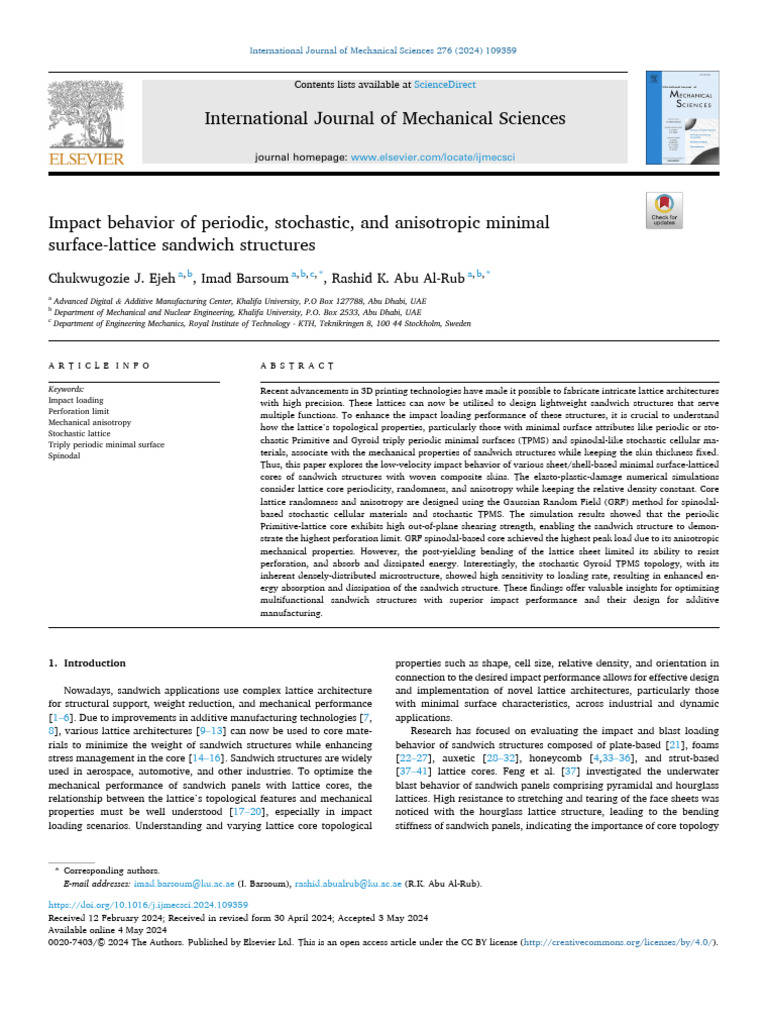 Impact Behavior of Minimal Surface Lattices | PDF | Waves | Composite ...