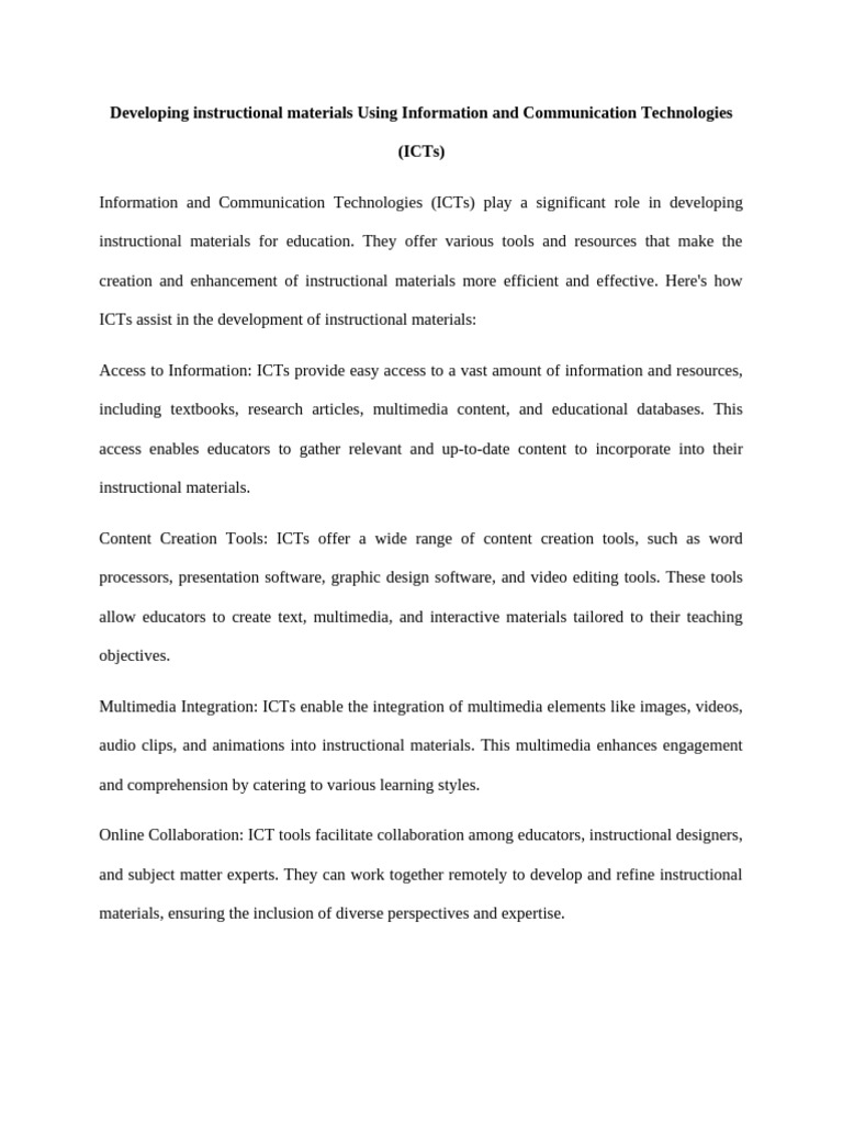 ICTs in Developing Instructional Materials | PDF | Multimedia | Educational Technology