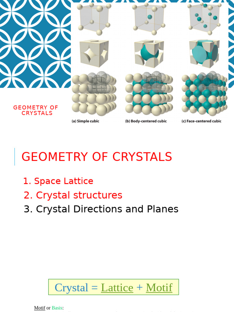 Lattice and Motif in Crystal Geometry | PDF | Crystal Structure | Crystal