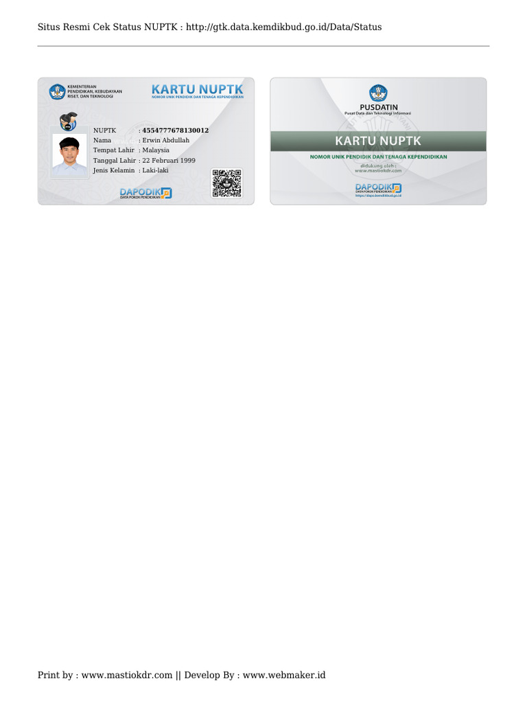 Cetak Kartu NUPTK Erwin | PDF