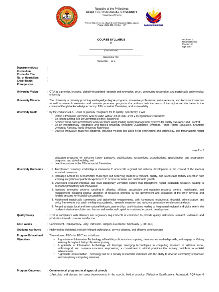 New Syllabus Template | PDF | Computing | Learning