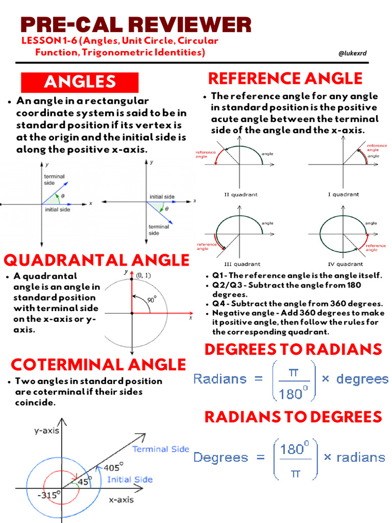 Pre Calc Reviewer | PDF | Angle | Circle