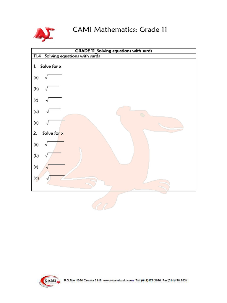 Grade 11 Surds Equation Solutions | PDF