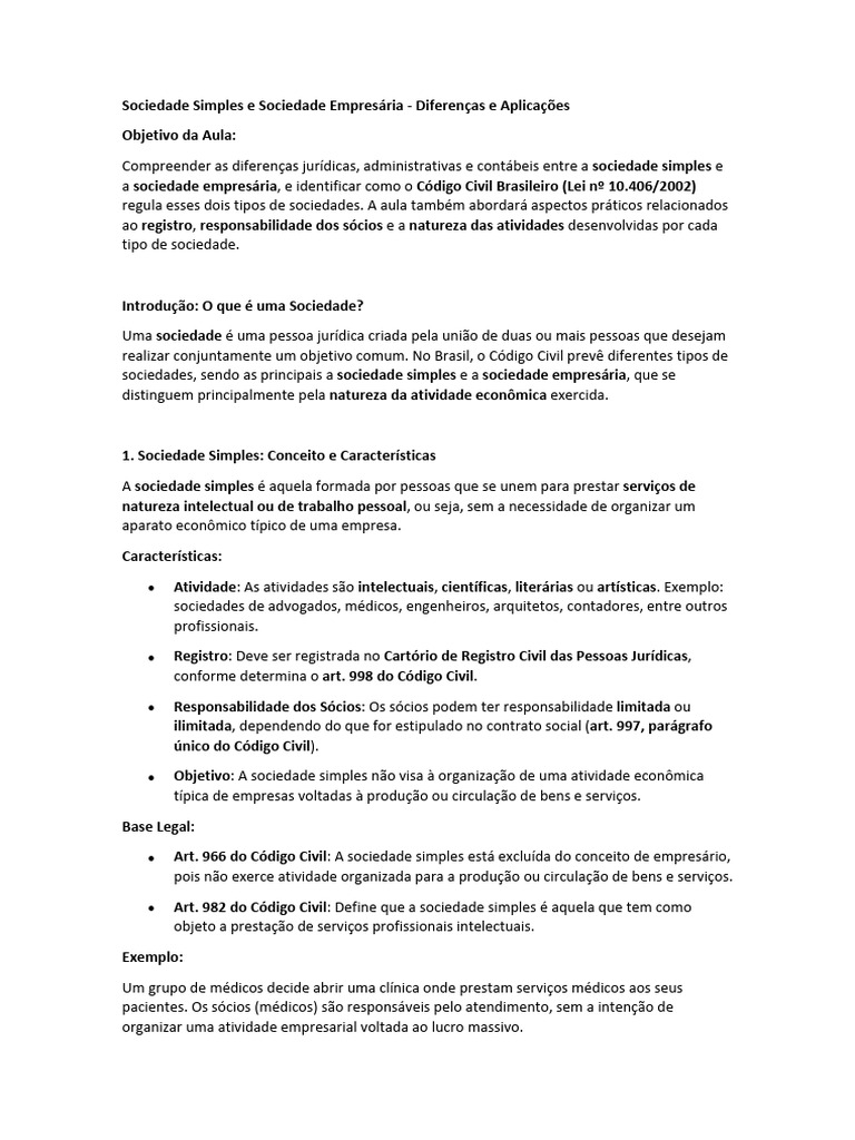Sociedade Simples e Sociedade Empresária | PDF | Companhia limitada | Economias