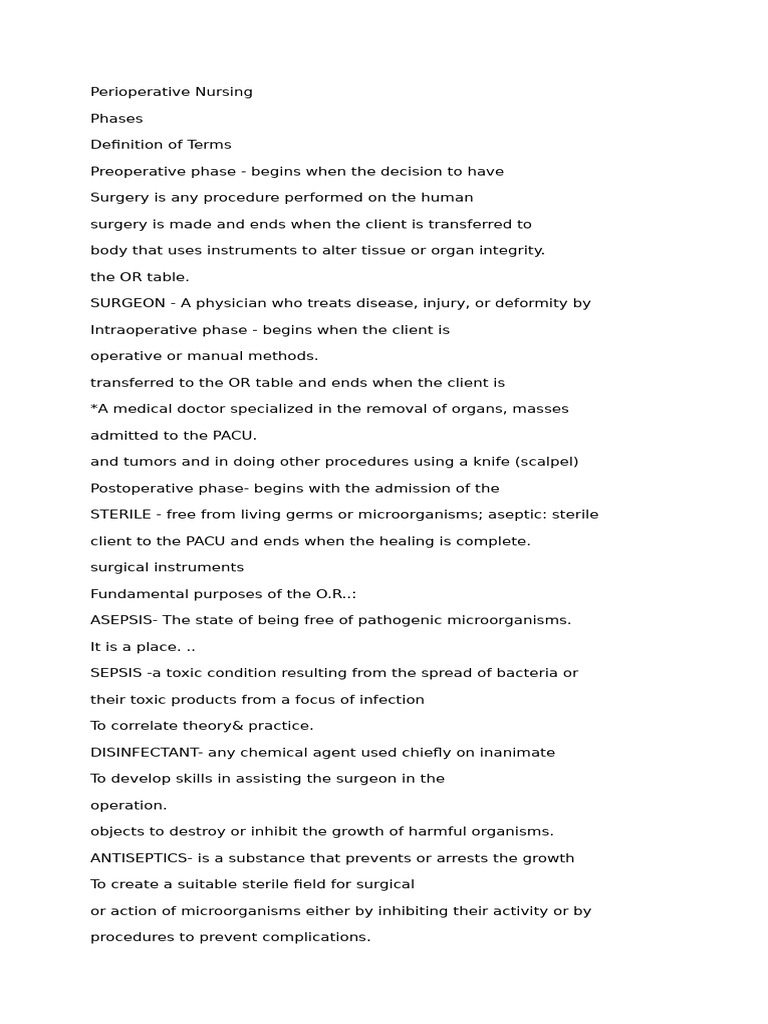 Pre Operative Nursing Definition of Terms | PDF | Anesthesia | Surgery