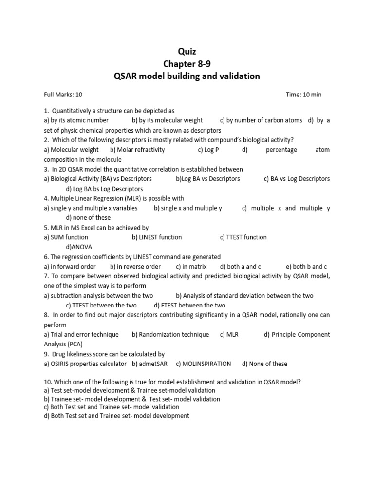 QSAR Model Building and Validation | PDF