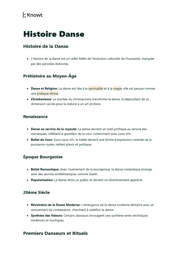 Évolution de la Danse à Travers les Âges | PDF | Danses | Ballet