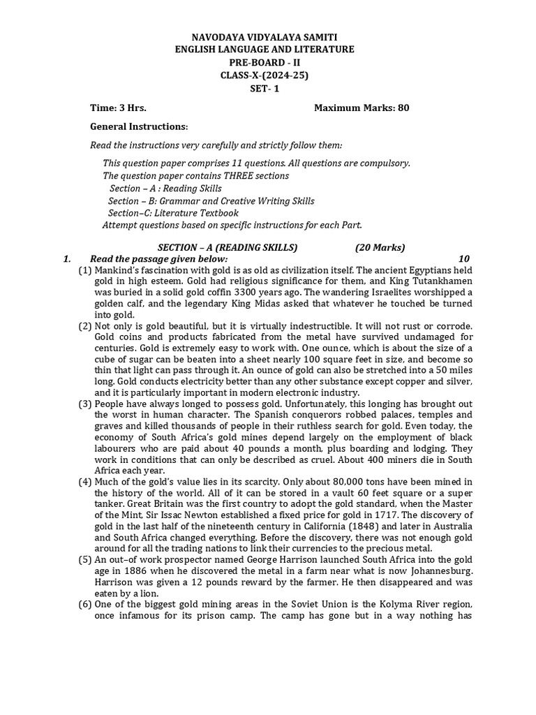 X - English - PB2 - Pass Exceptional | PDF | Languages Of India | Gold