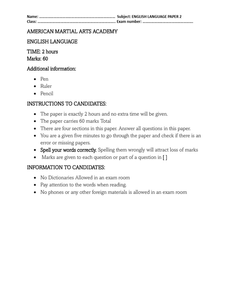 English Language Exam Paper 2 Guide | PDF