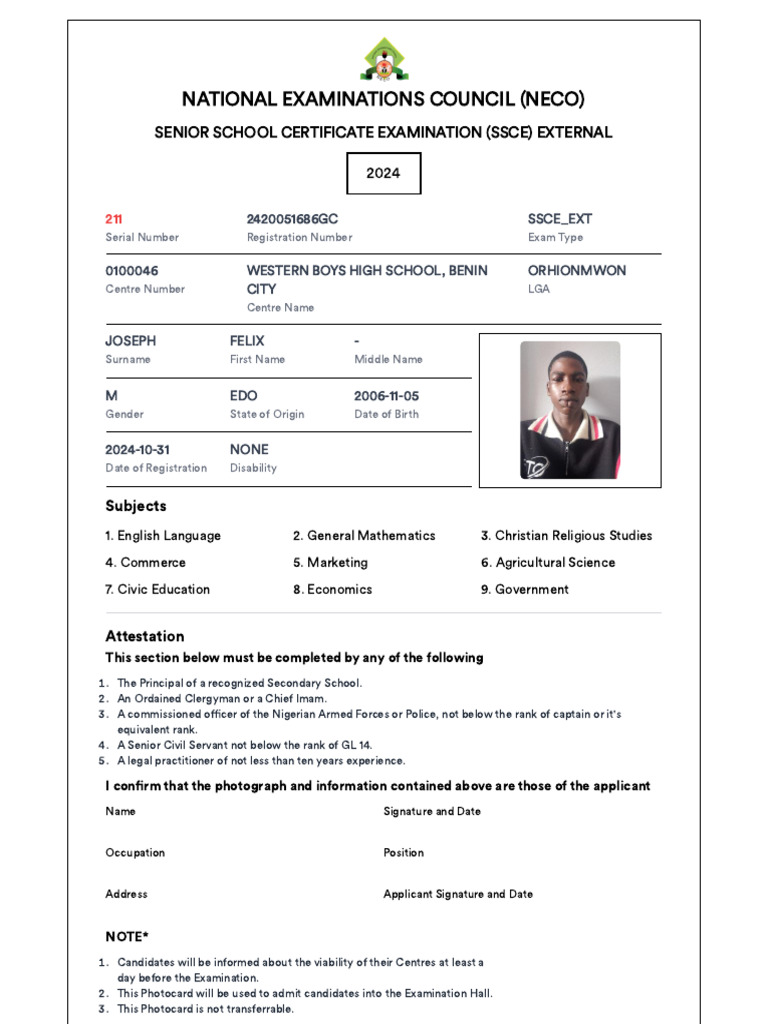 NECO SSCE External Exam Details | PDF