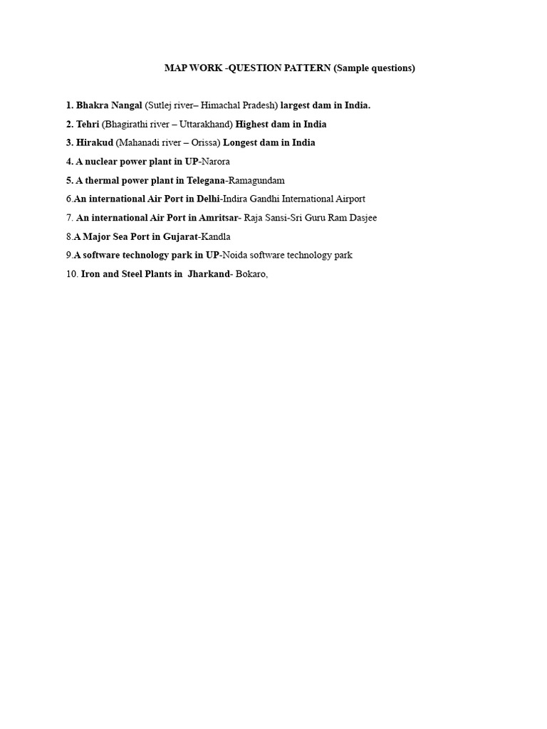 Map Work - Sample Questions | PDF