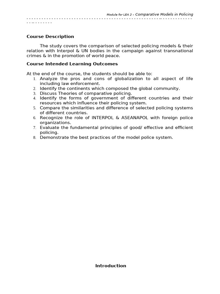 Lea 2 Comparative Models in Policing Module 1 Topics1 8 Module 2 Topics 1 8 | PDF | Communism ...