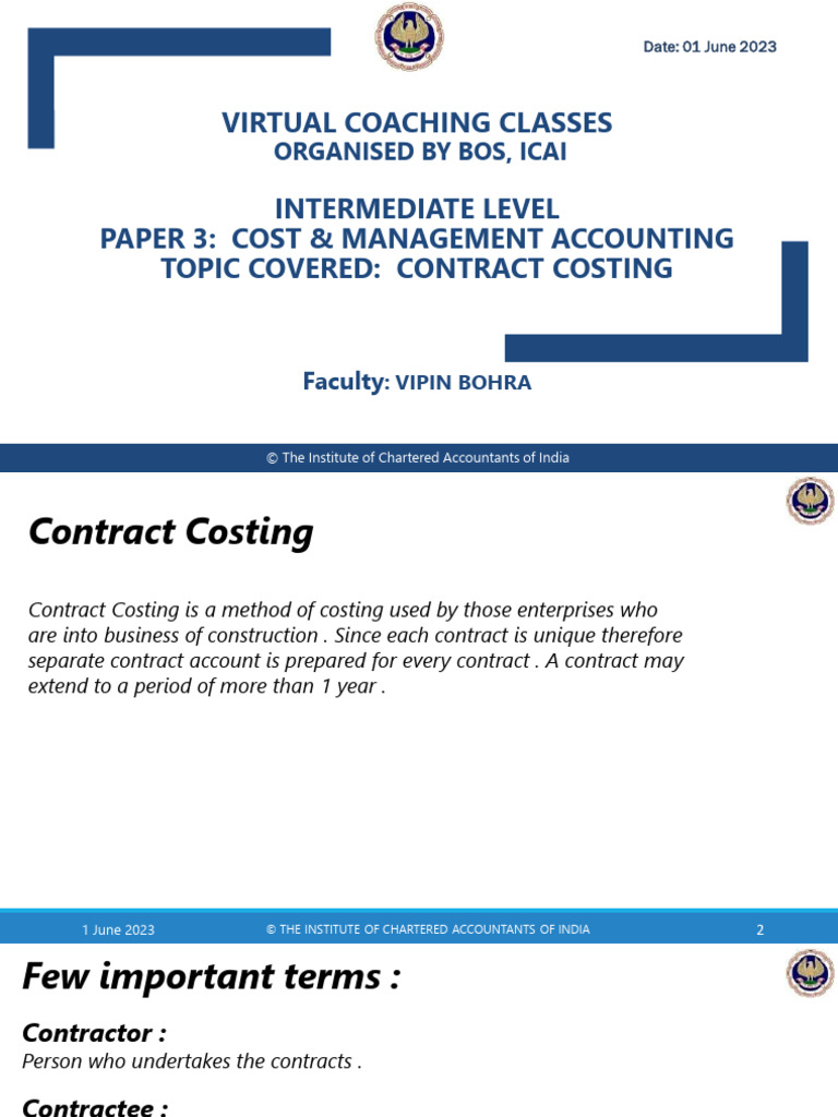 Contract Costing Overview and Analysis | PDF | Expense | Prices