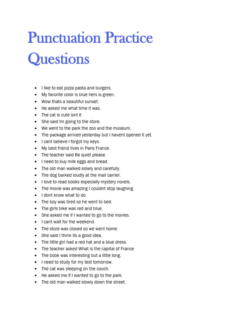 Punctuation Practice Exercises | PDF