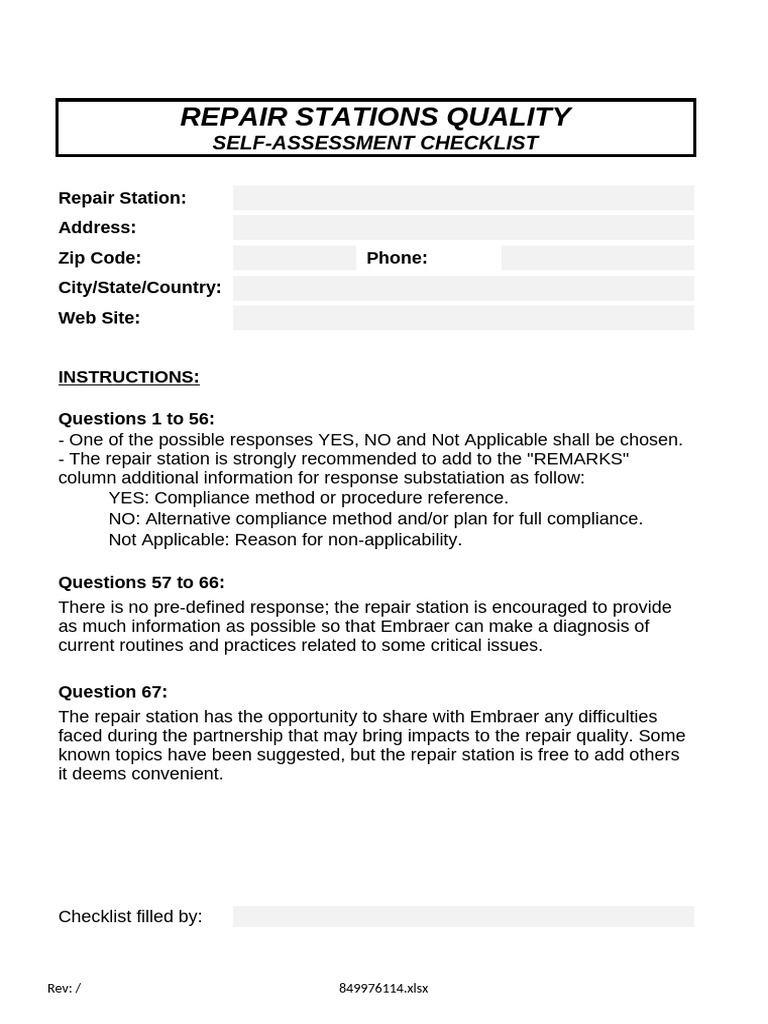 F-Repair Stations Assessment Checklist | PDF | Electrostatic Discharge
