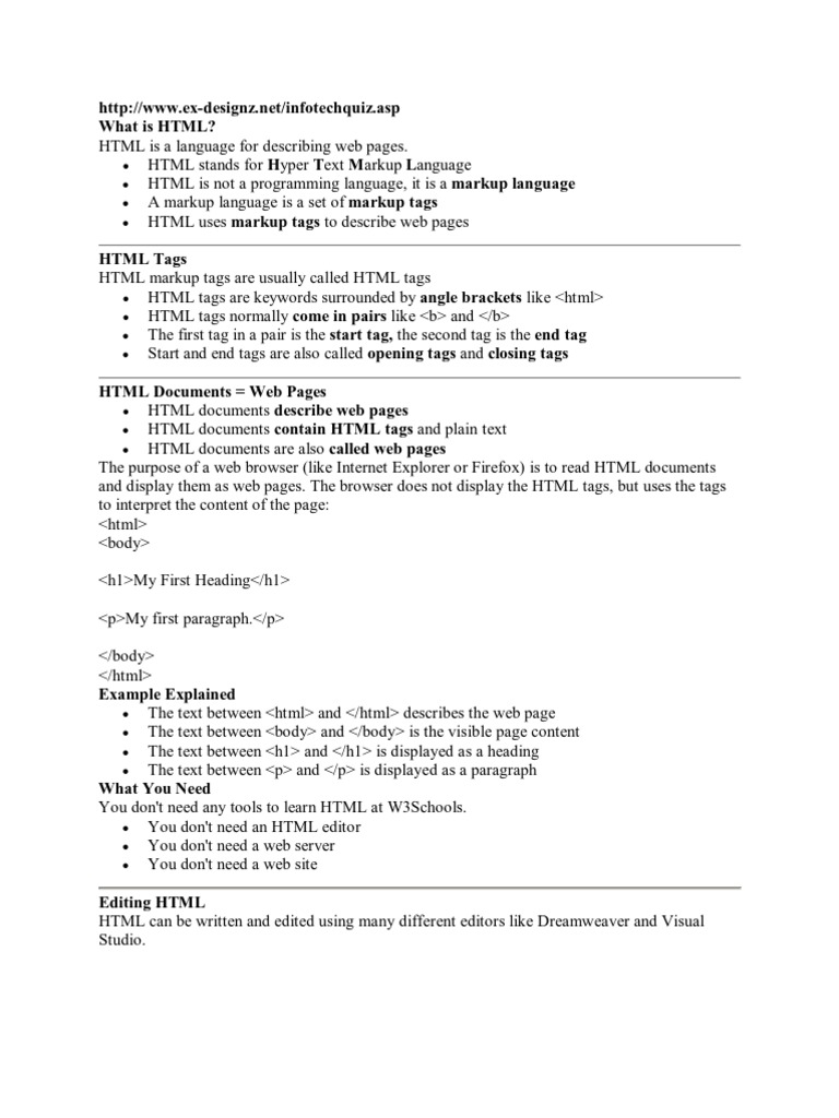 HTML Quick Reference Guide | PDF | Html Element | Html