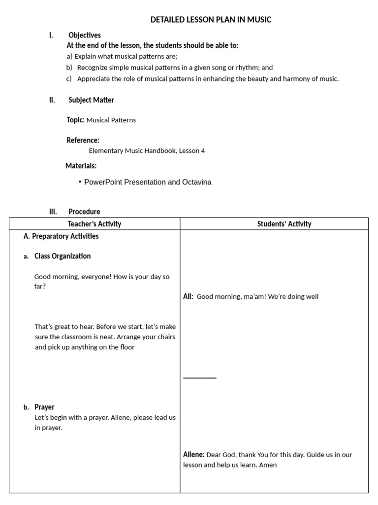 Musical Patterns (Lesson Plan Soft Copy) | PDF | Lesson Plan | Rhythm