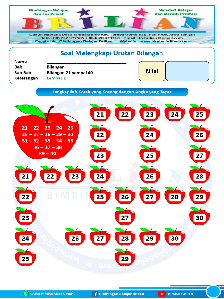 1C. Melengkapi Urutan Angka 21 - 40 | PDF