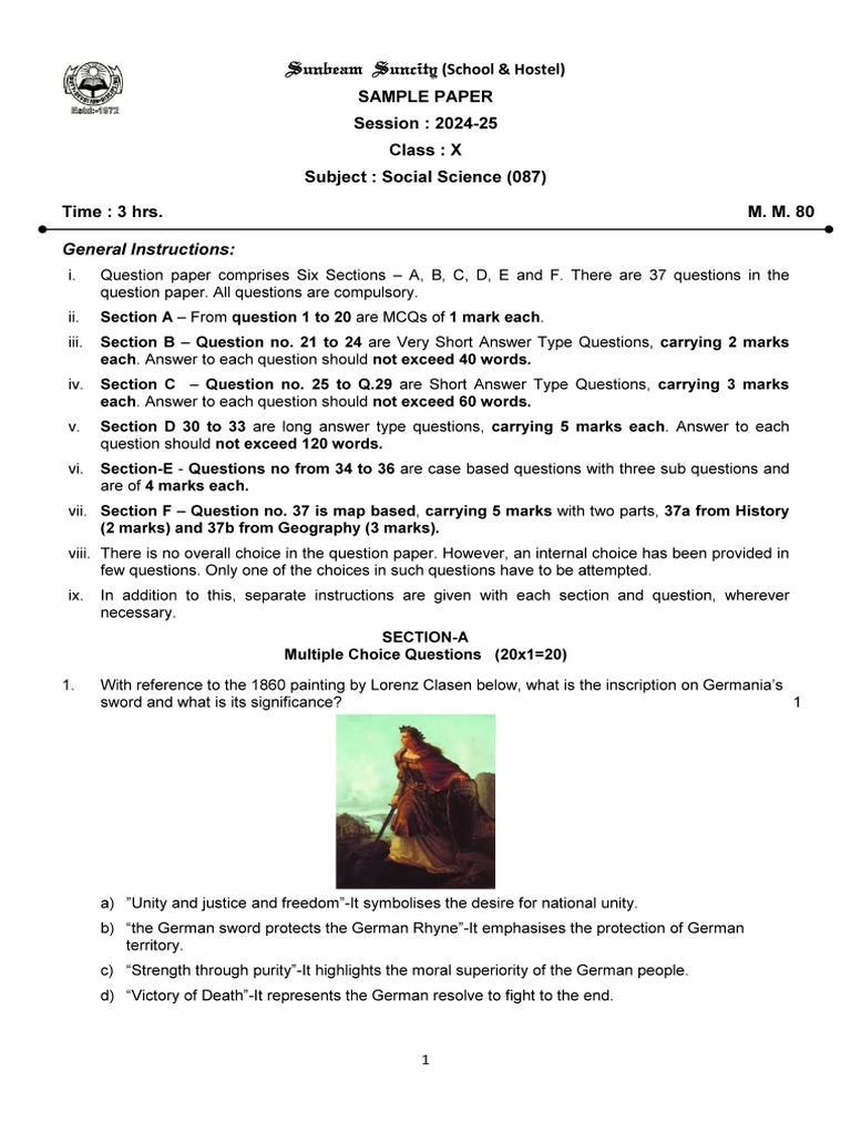 X - Social. Sci (SAMPLE PAPER) | PDF