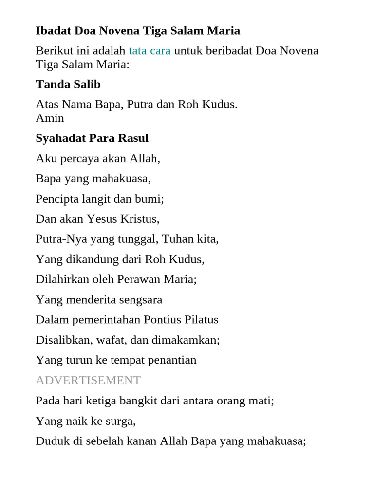 Tata Cara Ibadat Novena Tiga Salam Maria | PDF