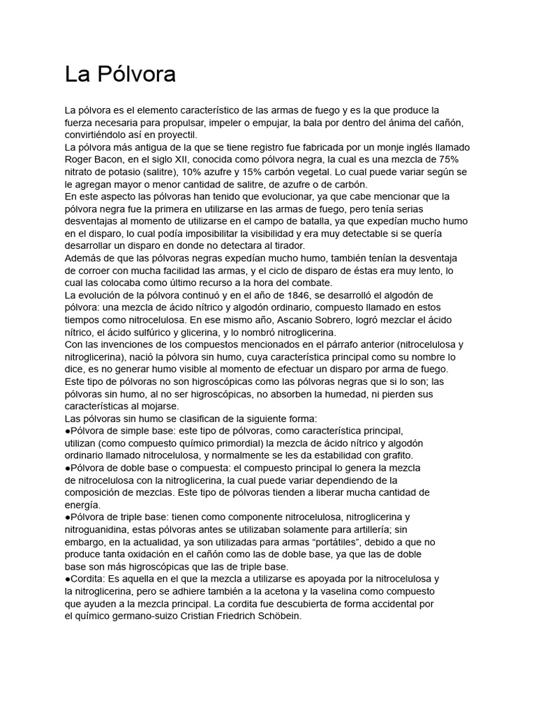 La Pólvora | PDF | Pólvora | Sustancias químicas