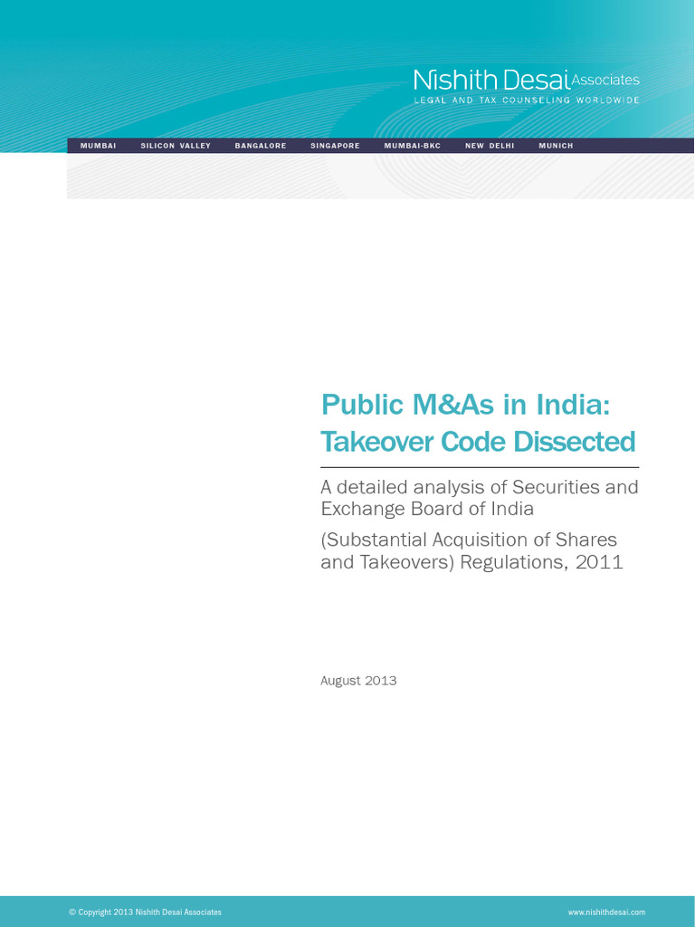 Takeover Code Dissected - Reference | PDF | Mergers And Acquisitions | Takeover