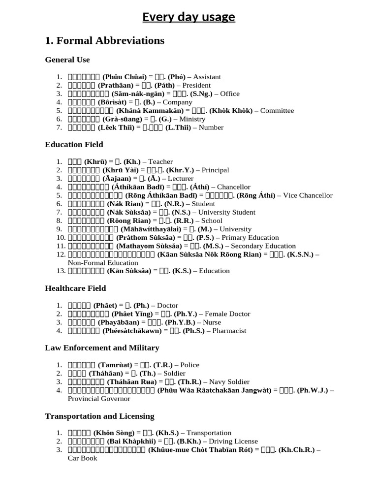 Abbreviations - Every Day Usage | PDF