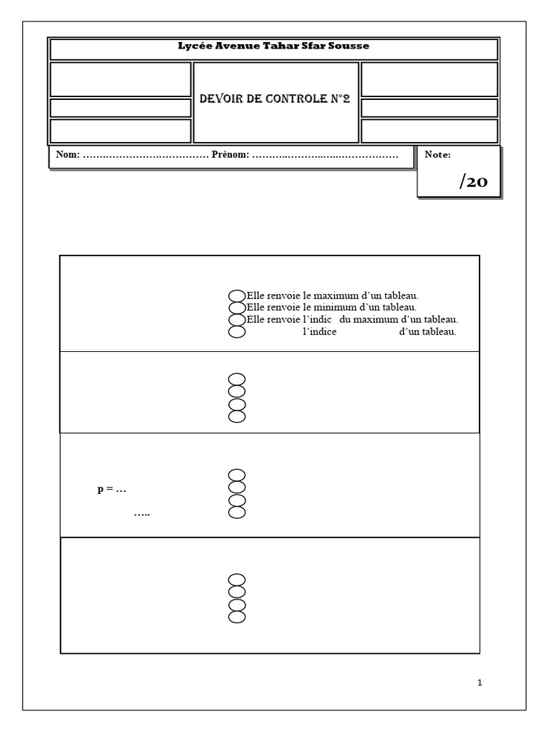 Devoir De Controle N2 3ème Info 2023 Pdf