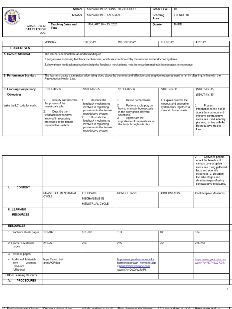 DLL MOD.1 PART 3 3RD QRTR G10 (1) | PDF | Menstrual Cycle | Homeostasis