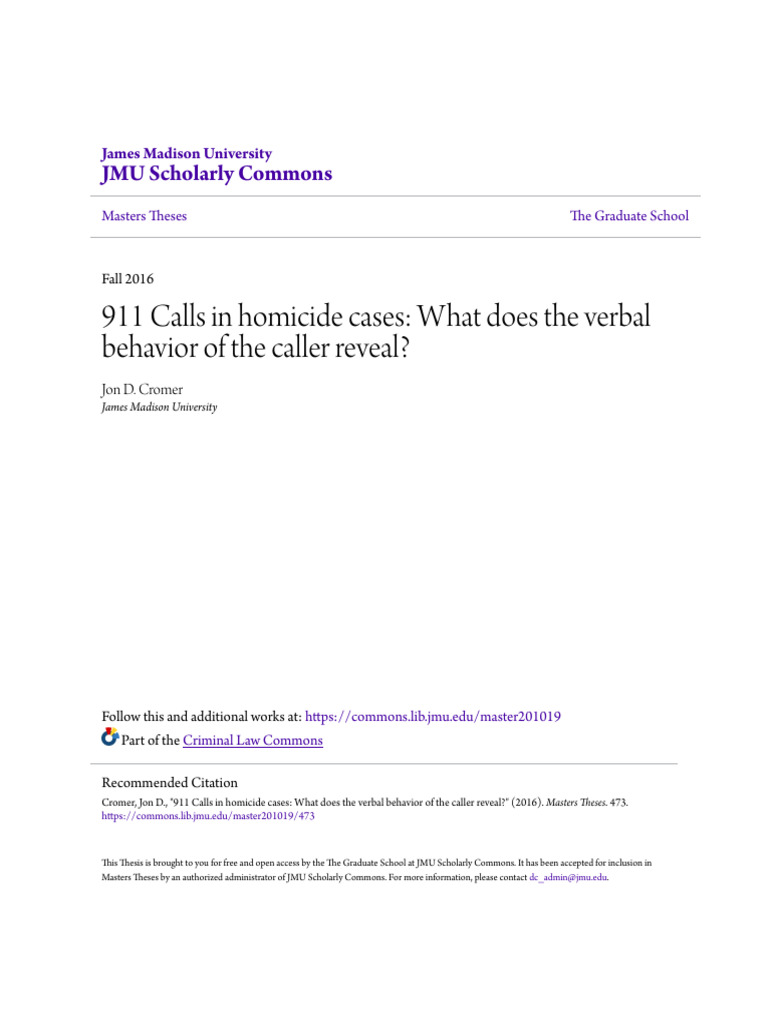 911 Calls in Homicide Cases - What Does The Verbal Behavior of The | PDF | Hypothesis ...