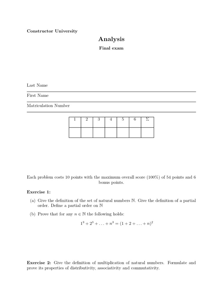 Constructor University Final Exam Analysis | PDF