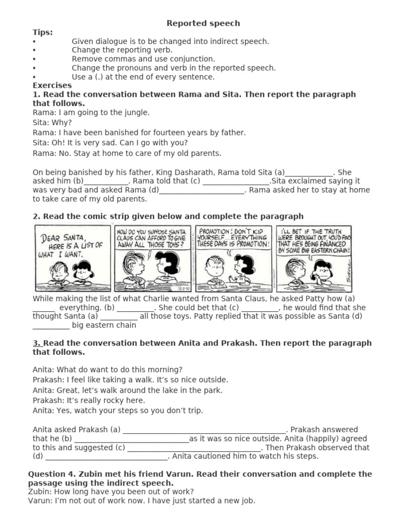 Reported Speech 6 Questions For Practice AG | PDF | Sita | Grammar