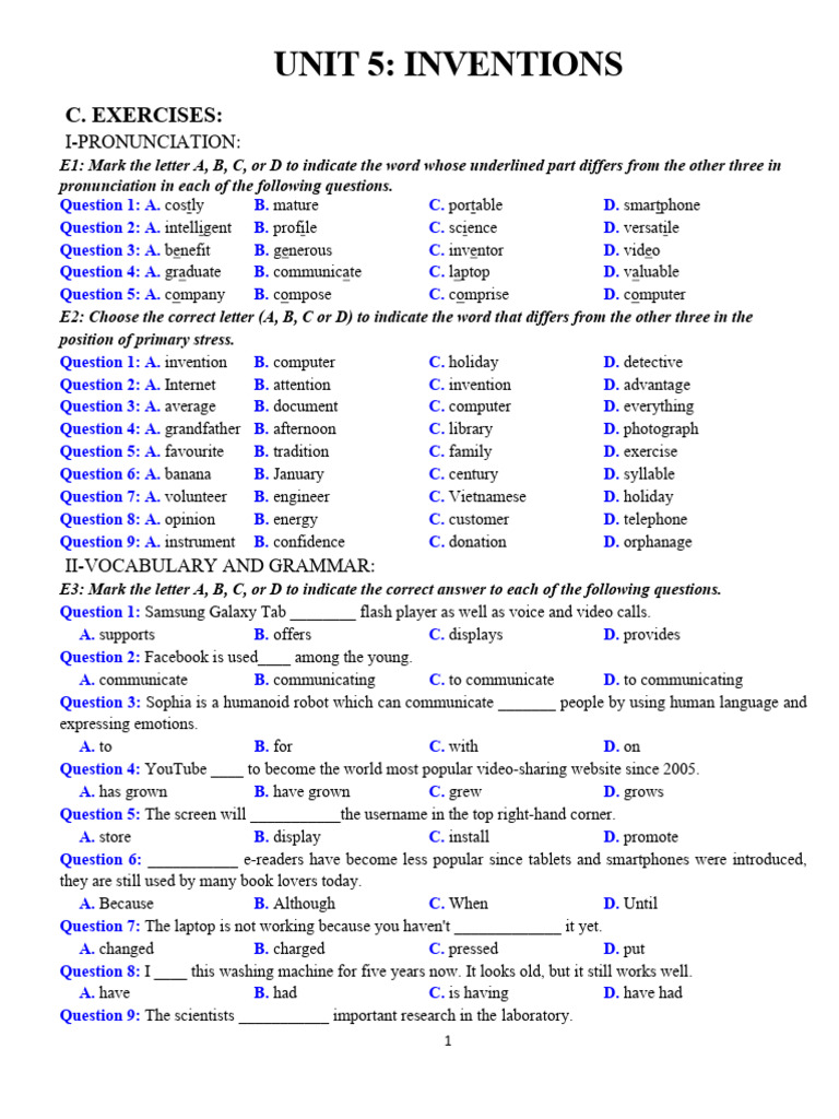 Grade 10 - Unit 5 - Exercises | PDF | Smartphone | E Reader