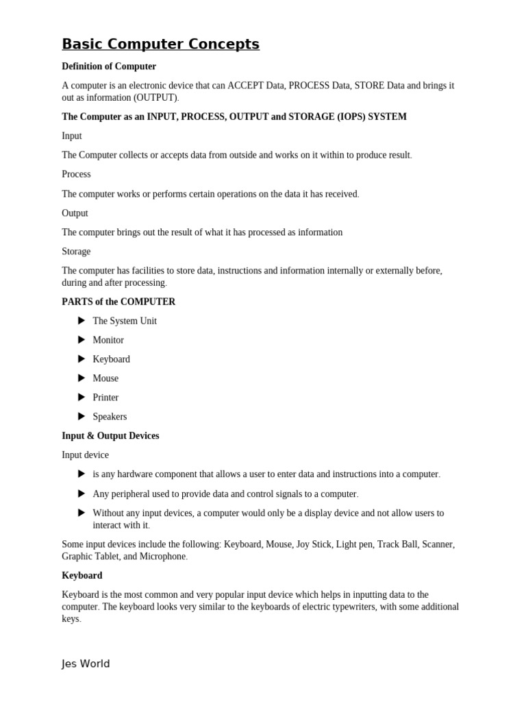 Basic Computer Concepts | PDF | Computer Keyboard | Input/Output