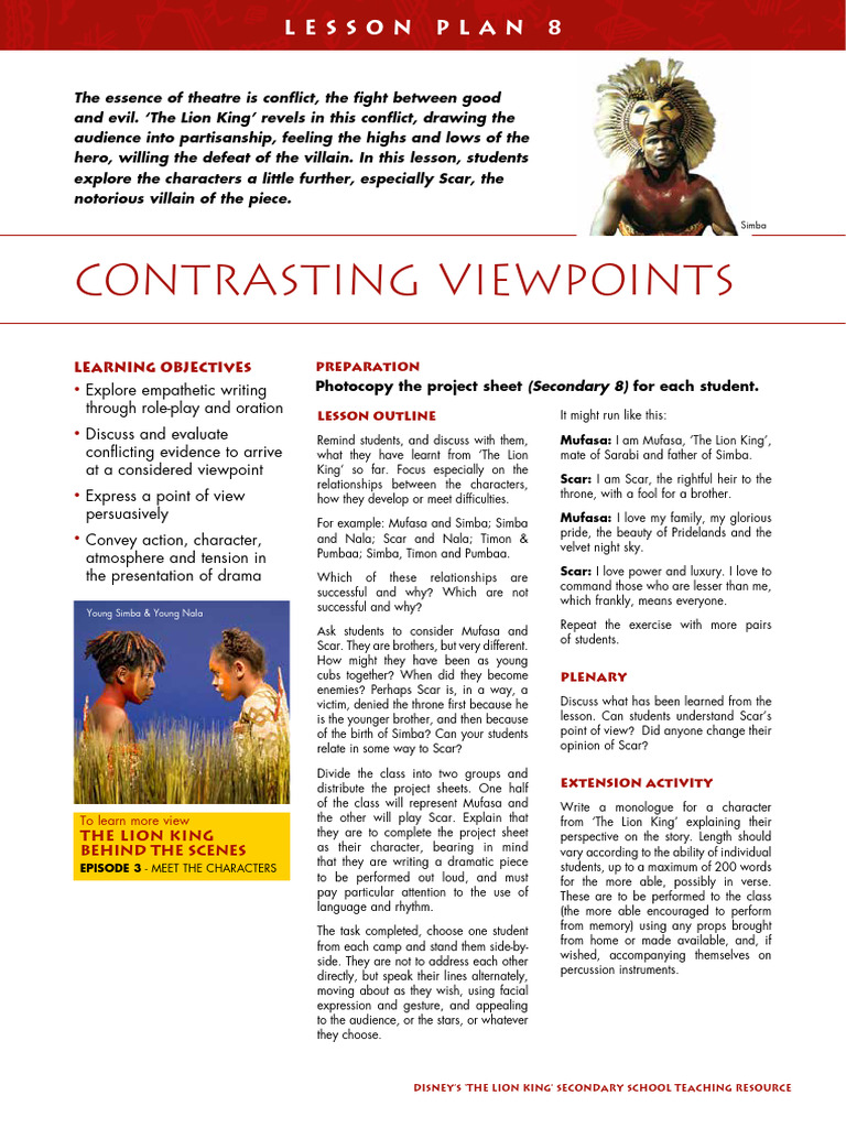 TheLionKing Secondary Lesson Plan 8 Contrasting Viewpoints | PDF | Human Communication