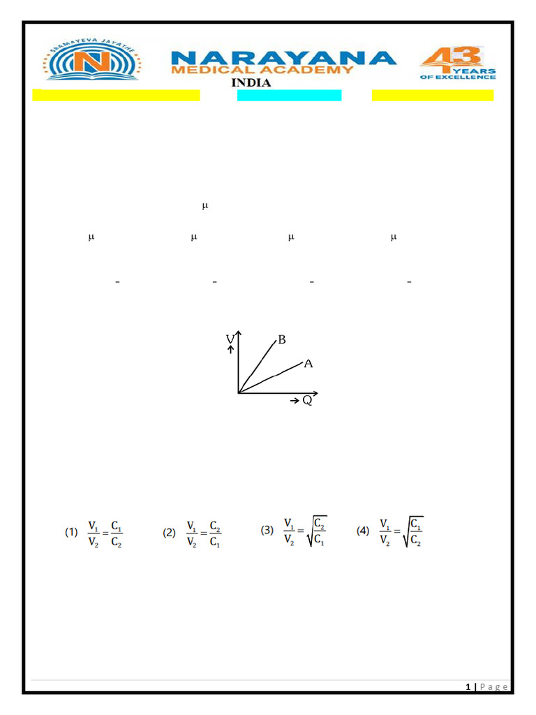 JR Star Neet Cbse MT-23 Physics Assign QP With Key | PDF | Capacitor | Capacitance