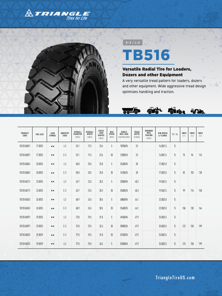 Triangle TB516 OTR Product Sheet | PDF | Tire | Vehicles