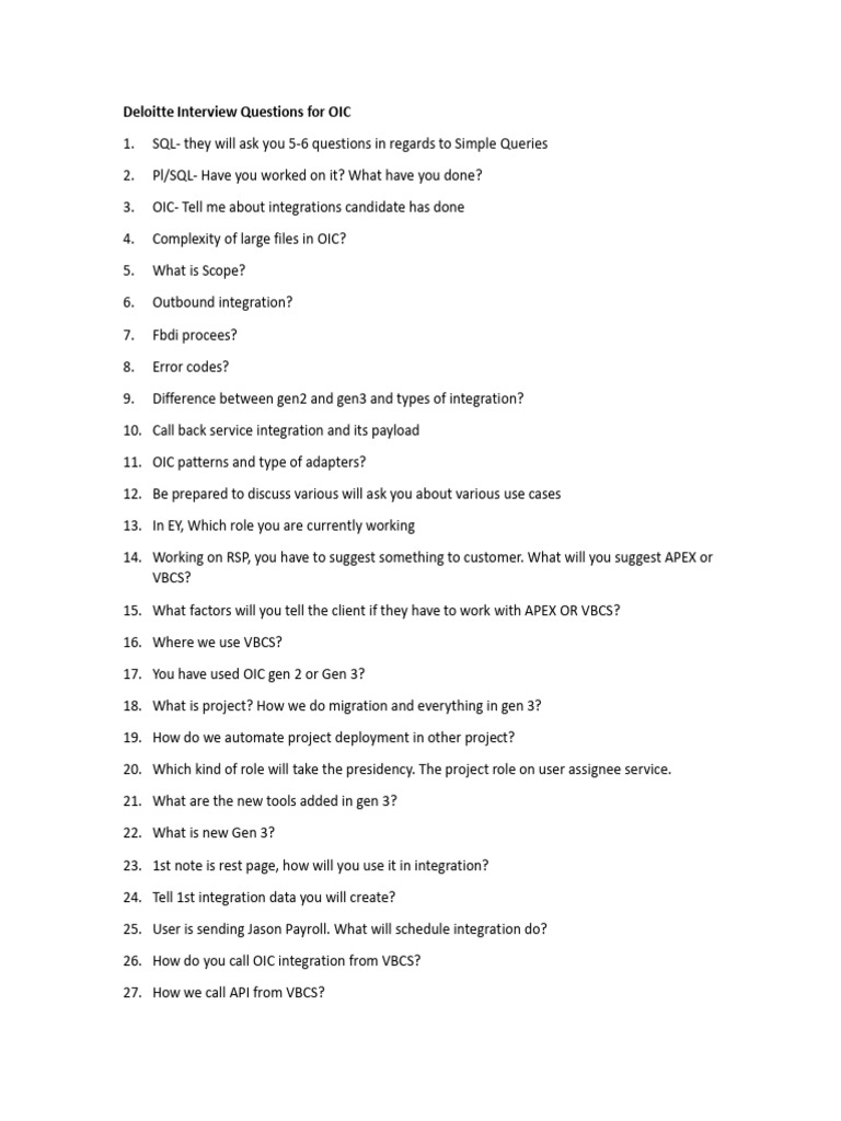 Deloitte Interview Questions For OIC | PDF