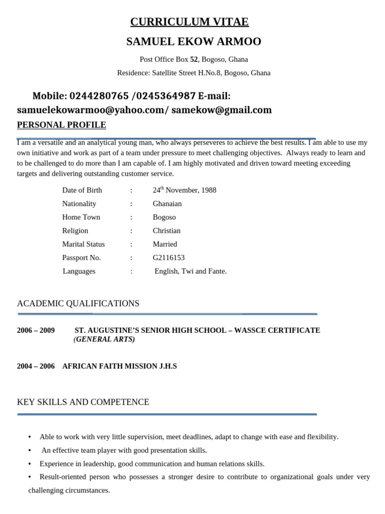 Samuel Ekow Armoo CV and Skills | PDF | Computing