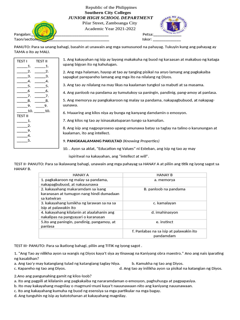 SUM. ESP 10 1ST GRADING | PDF