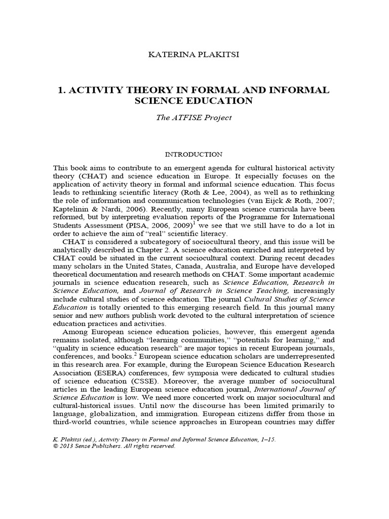 Activity Theory in Formal and Informal Science Edu... - (1. Activity ...