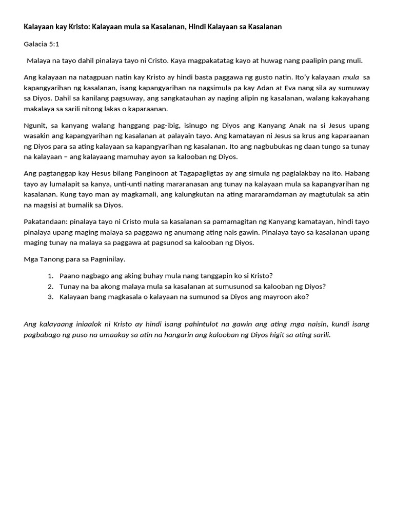 Kalayaan Kay Kristo | PDF