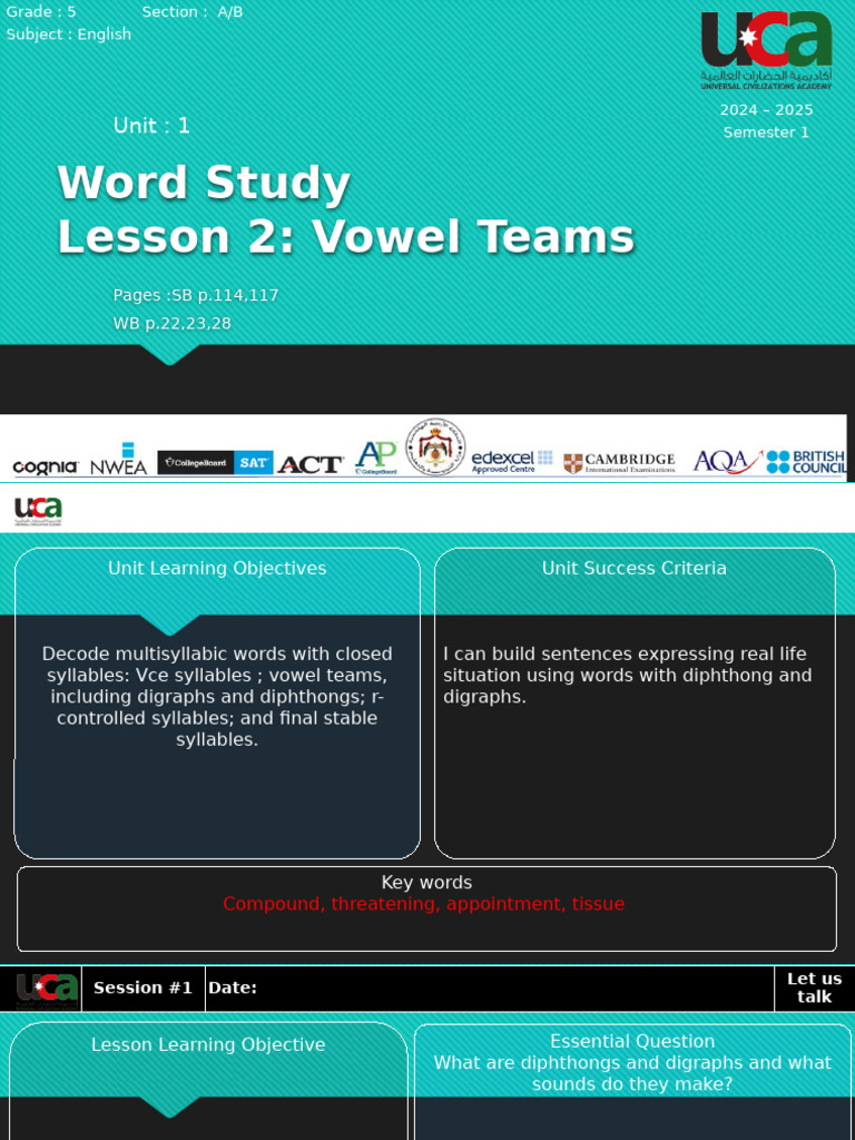 Grade 5 Vowel Teams Word Study | PDF | Word | Linguistics