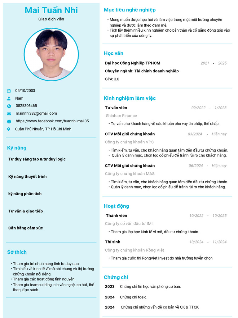 CV Giao Dịch Viên - CV Mai Tuấn Nhi | PDF