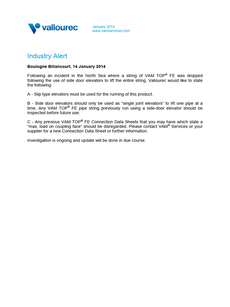 Proper Running of VAM TOP FE - Vallourec | PDF