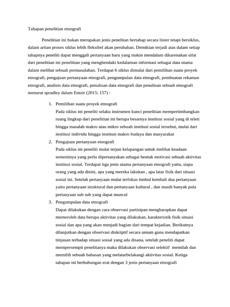 Tahapan Penelitian Etnografi yang Efektif | PDF