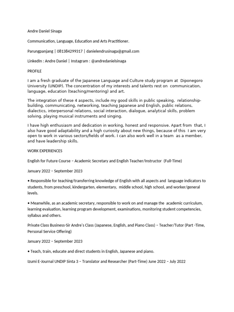 Andre Daniel Sinaga | PDF | Teachers | Schools