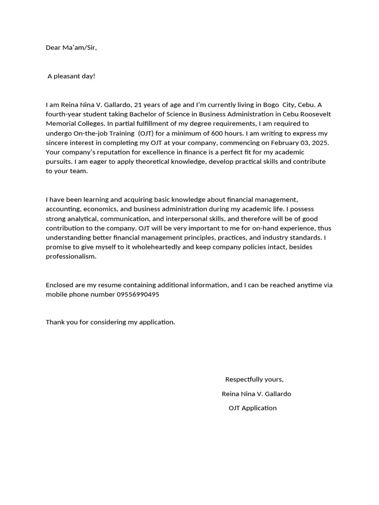 Application Letter althea gwapa | PDF