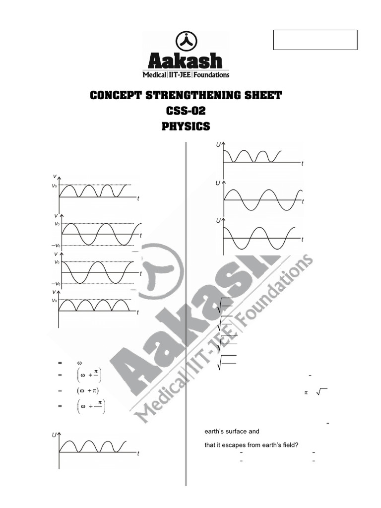 Concept Strengthening Sheet CSS 02 Based On CST 03 & 04 Code A Physics | PDF | Physics | Quantity