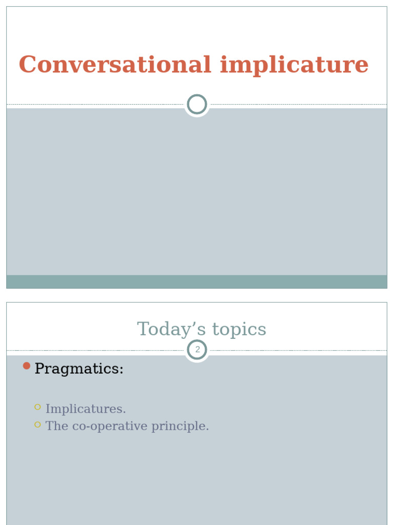 Lecture 11 Conersational Implicature Without Answers | PDF | Semiotics